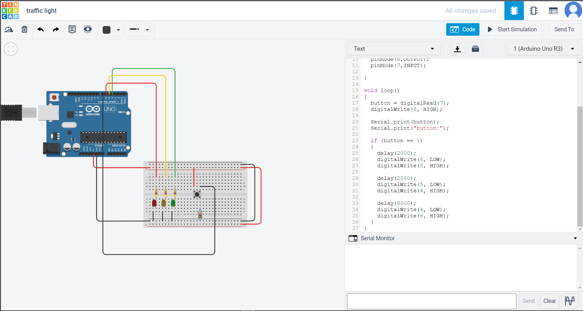 This is a tinkercad simulation of a hypothetical traffic light.